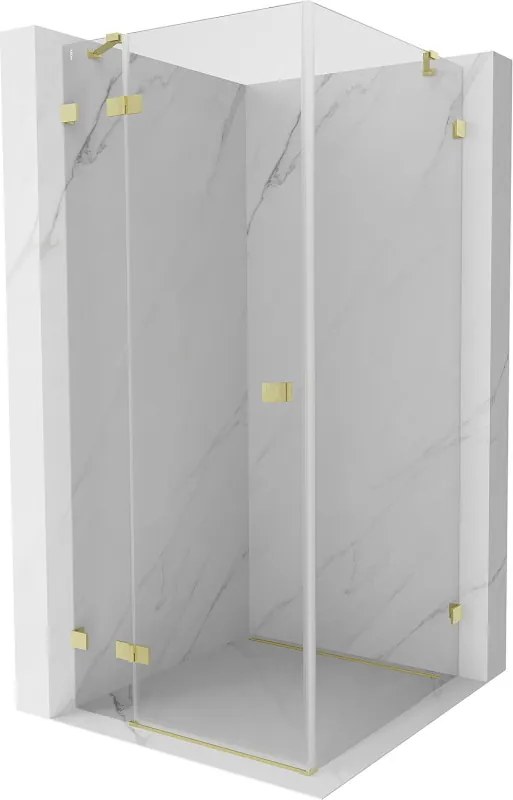 Mexen Lunar, výklopný sprchový kout levý 90 x 90 cm, 8mm čiré sklo, zlatý kartáčovaný - 834-090-090-55-00-L