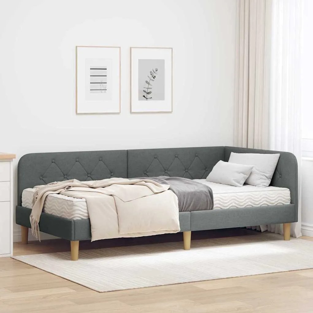 Rohový rám postele Tmavě šedá 100 x 200 cm textil 3394126