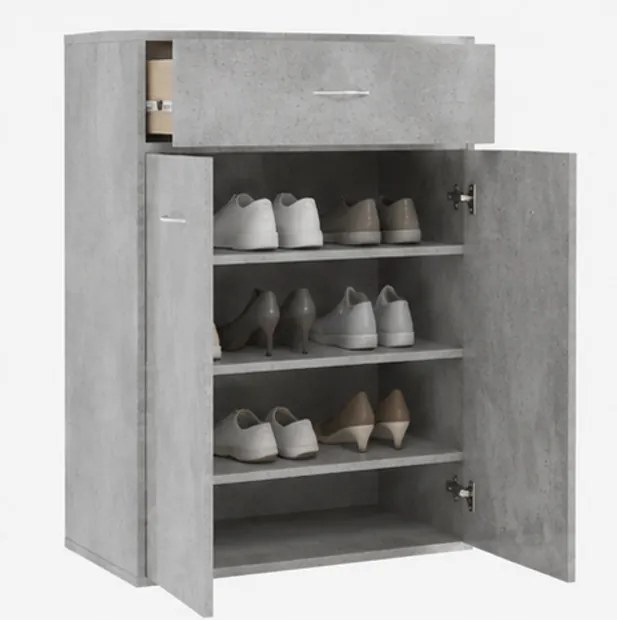 skříňka na boty, botník, 1 zásuvka, 2 dvířka, dřevo, 85x61x36 cm, beton šedá, Dekorino BB20260063