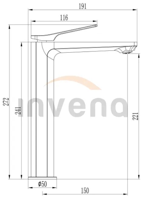 Invena Neri, vysoká umyvadlová baterie, černá matná, BU-01-W04-L