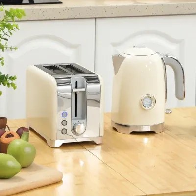HOMCOM Sada konvice a toustovače, 2200 W, 7 stupňů opečení, různé funkce, krémová
