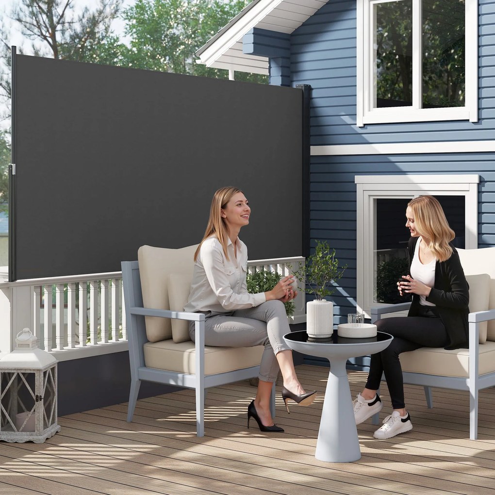 Outsunny Skladací Zahradní Boční Markýza 3m x 1,4m Hliník Polyester Anti-UV Vysokohustotní 180 g/m² Tmavě Šedá