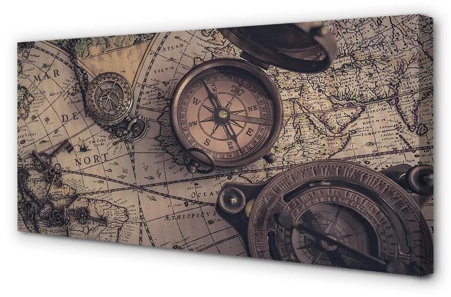 Obrazy na plátně kompas mapa 100x50 cm