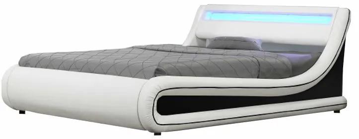 Manželská postel s RGB LED osvětlením, bílá / černá, 180x200, MANILA