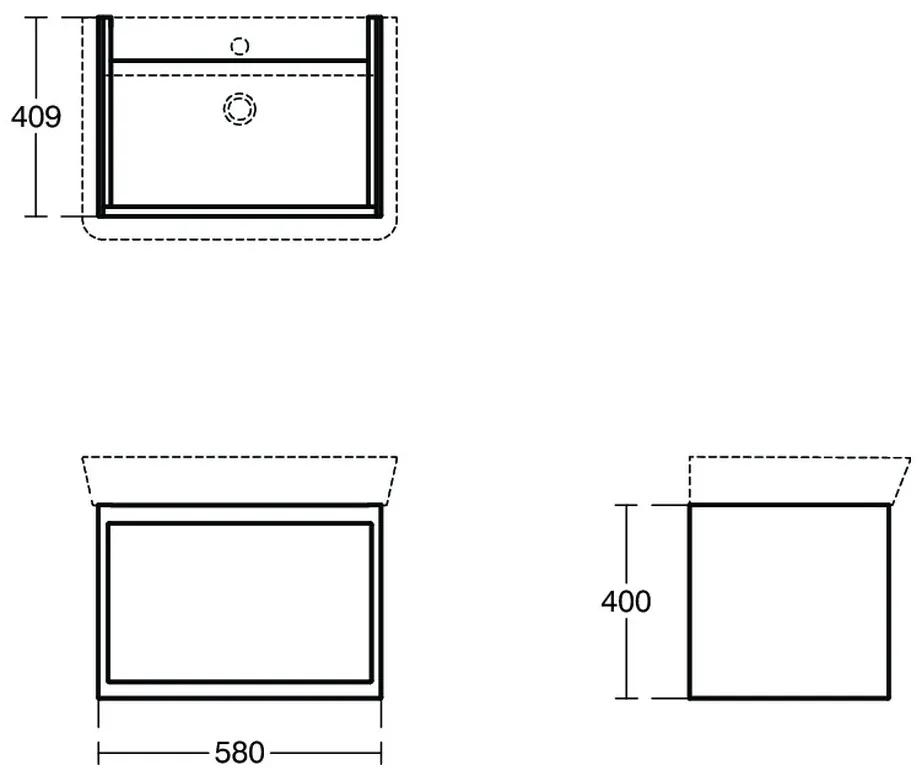 Ideal Standard Connect Air- Skříňka pod umyvadlo CUBE 65cm, 1 zásuvka, Lesklý světle šedý + matný bílý lak E0847EQ