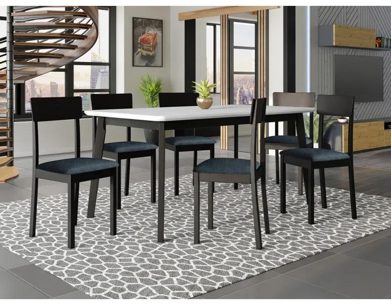 Rozkládací jídelní stůl se 6 židlemi - AL19, Barva dřeva: bílá + černá, Potah: Kronos 22