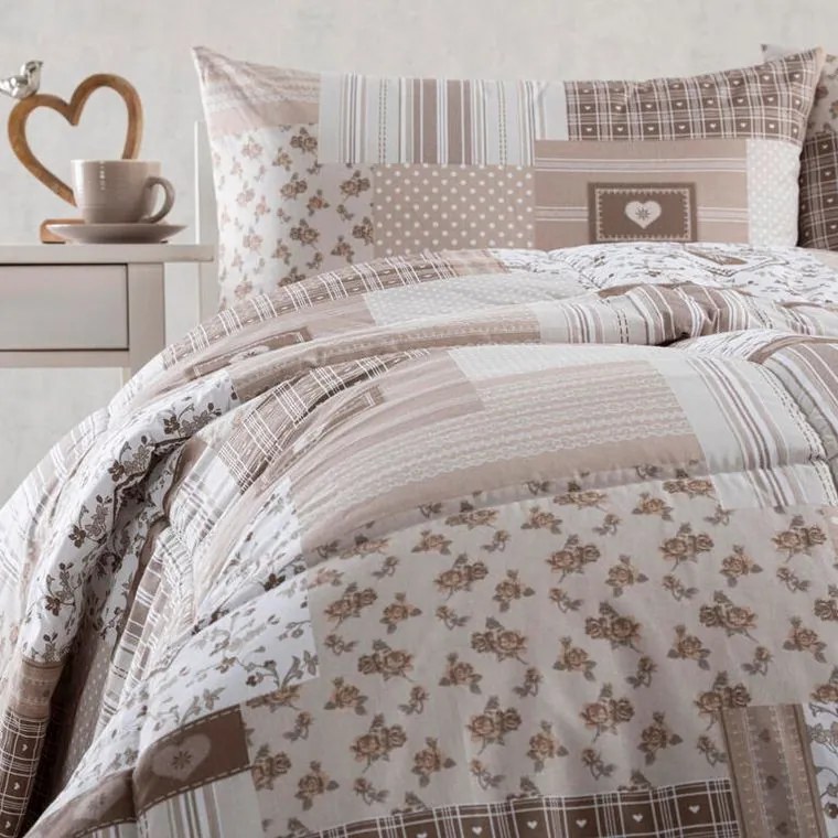 Letní sada peřiny a polštáře PATCHWORK, béžová