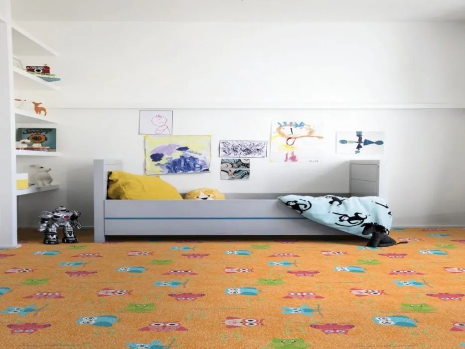 Vopi | Dětský koberec Sovička SILK 5248 oranžovožlutá - 133 x 165 cm