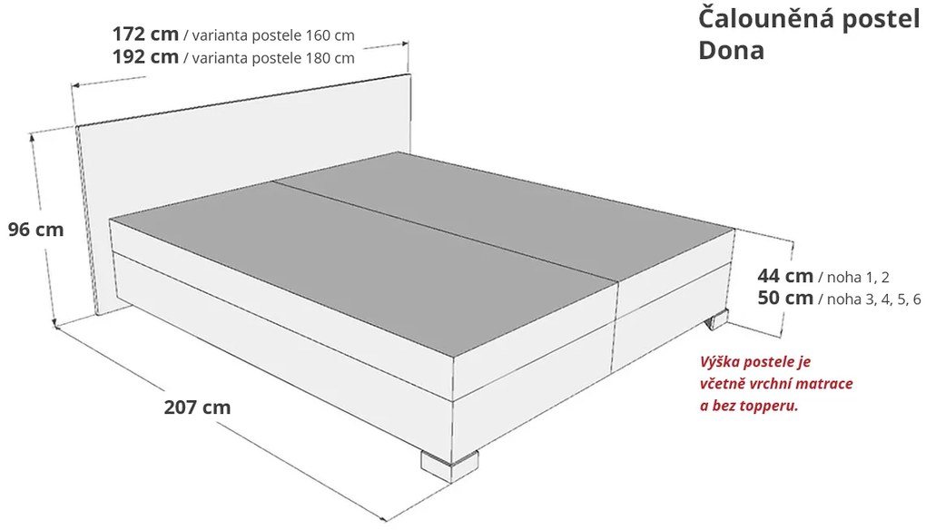 NEW DESIGN postele Čalouněná postel DONA s úložným prostorem, matrace a rošt v ceně, 180×200 cm Velikost postele: 180 × 200 cm