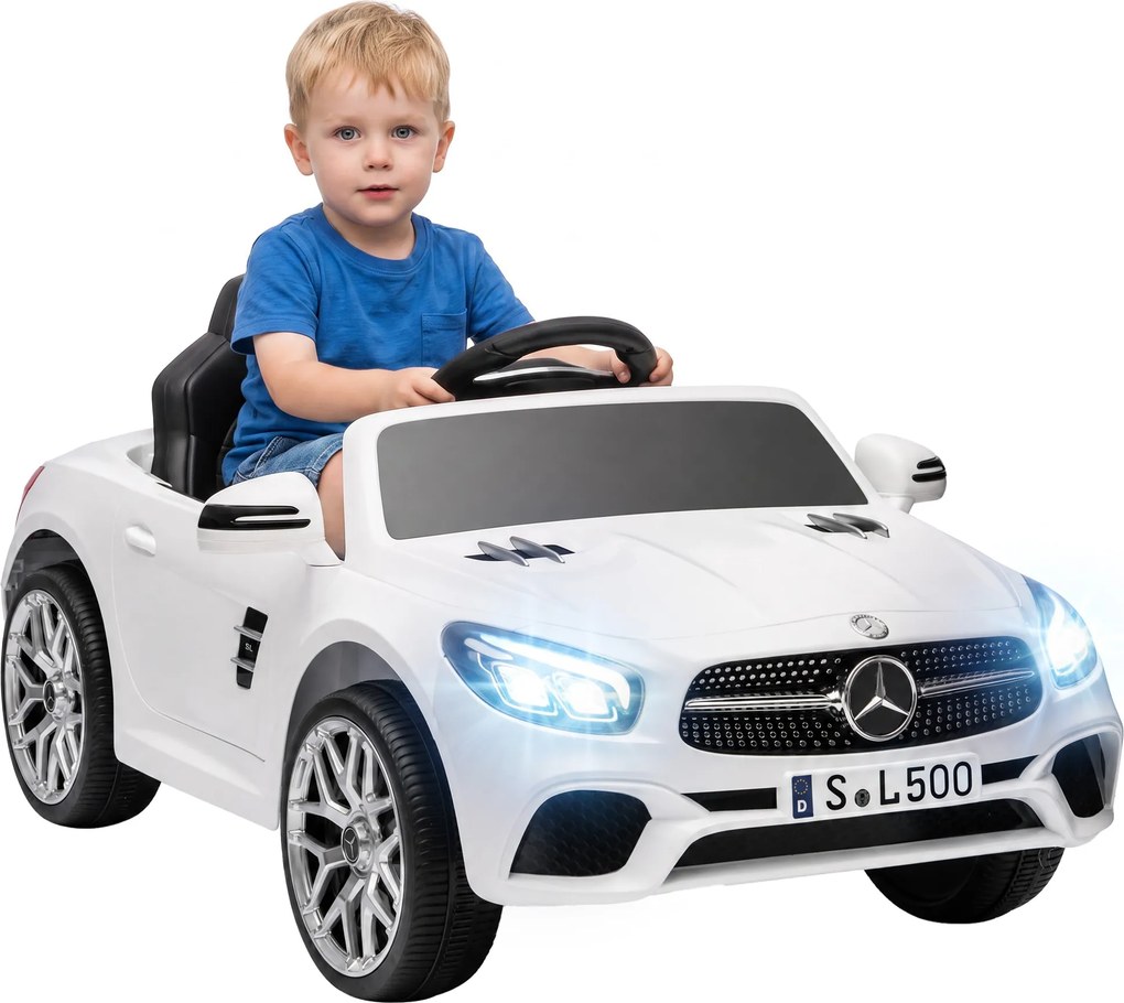 AIYAPLAY elektrické auto pro děti Mercedes-Benz SL500 12V s dálkovým ovládáním 2,4G, 2 motory, odpružení, jemný start, bílé