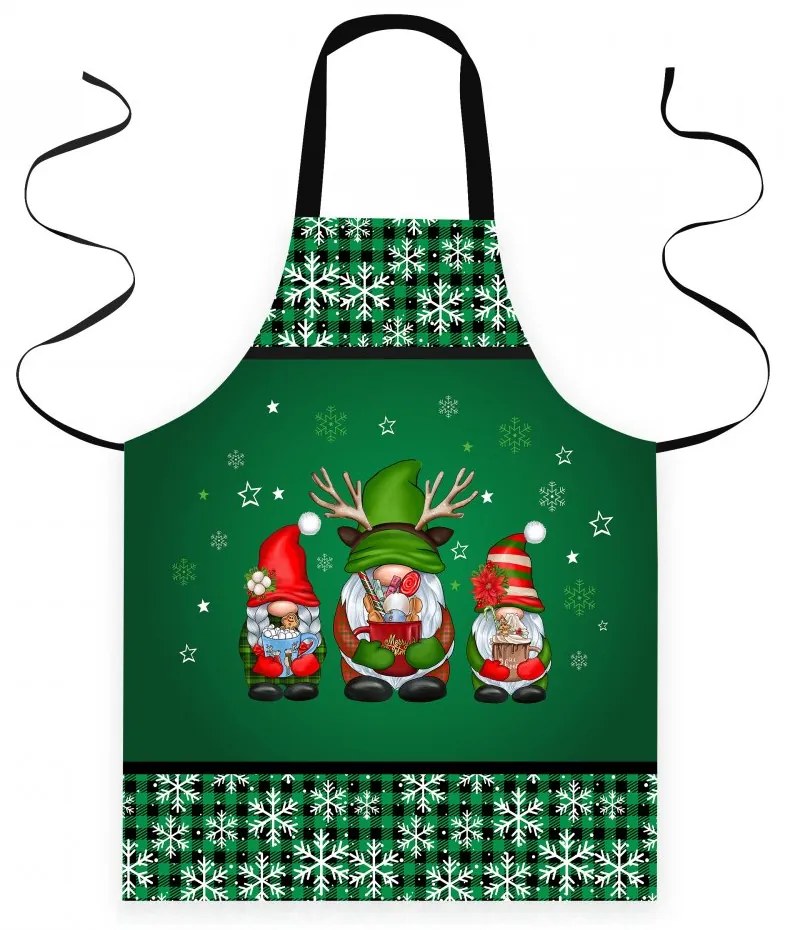Vánoční kuchyňská voděodolná zástěra GNOMES zelená 64x73 cm Mybesthome