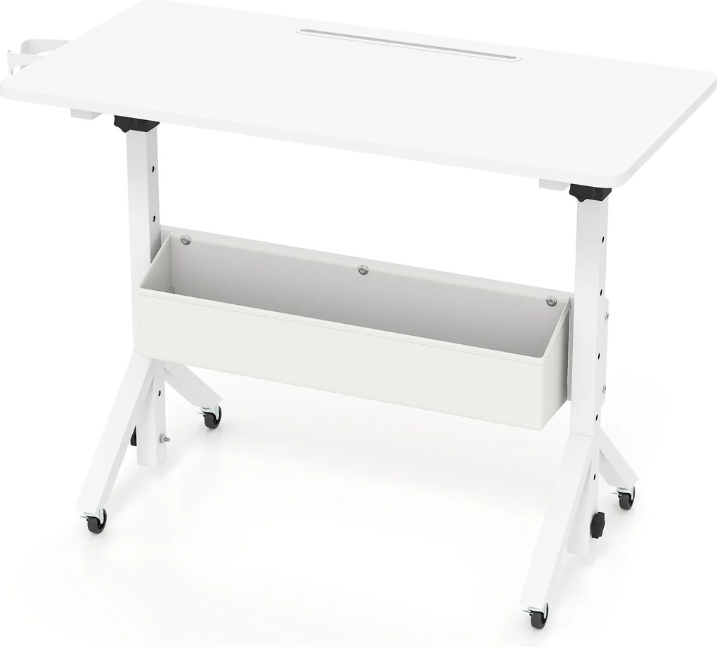Costway Stůl k stání, výškově nastavitelný 70-117 cm, na kolečkách s látkovým