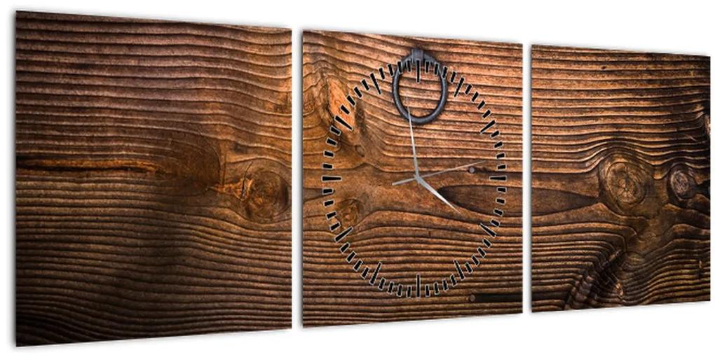 Obraz textury dřeva (s hodinami) (90x30 cm)