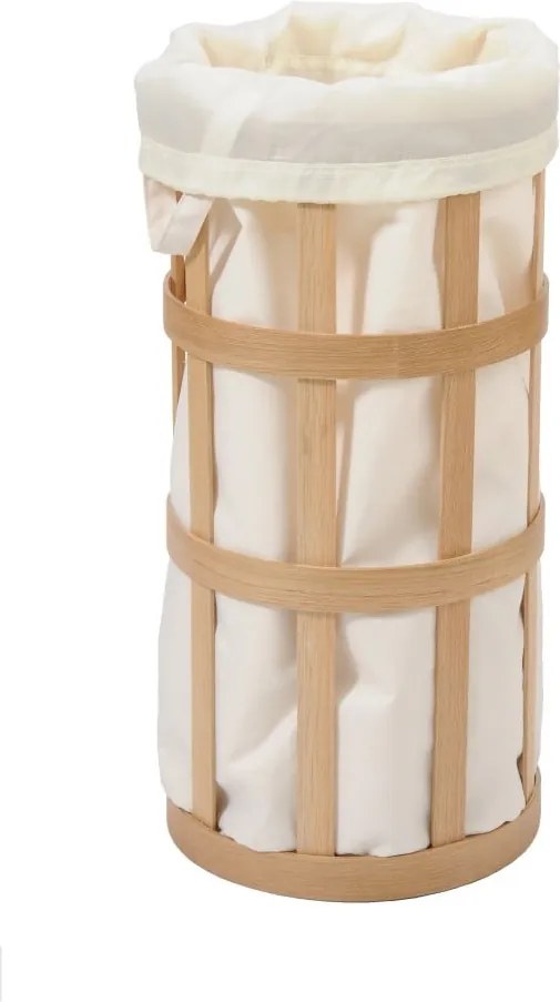 Světlý dřevěný koš na prádlo s bílým vakem Wireworks Cage