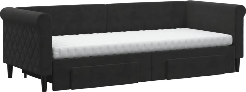 Válenda s přistýlkou a zásuvkami černá 80 x 200 cm samet 3197840