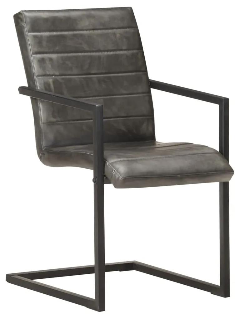Konzolové jídelní židle 2 ks šedé pravá kůže - Default Title