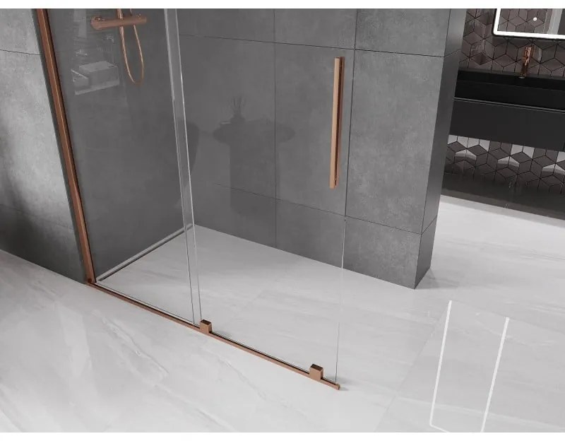 Mexen Velar, posuvné dveře do otvoru typ Walk-In 140 cm, 8mm čiré sklo, růžové zlato, 871-140-000-03-60