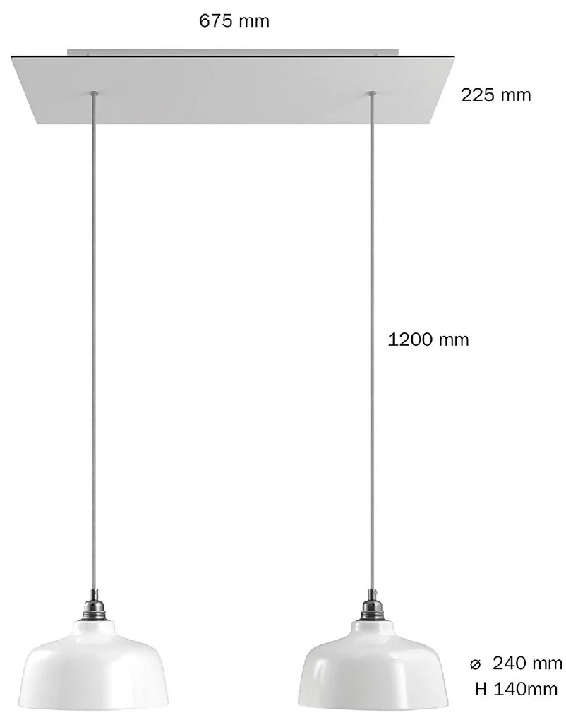 creative cables Závěsná lampa se 2 světly, s obdélníkovým XXL baldachýnem Rose-one, textilním kabelem a keramickými stínidly Barva: Hladký měděný dibond