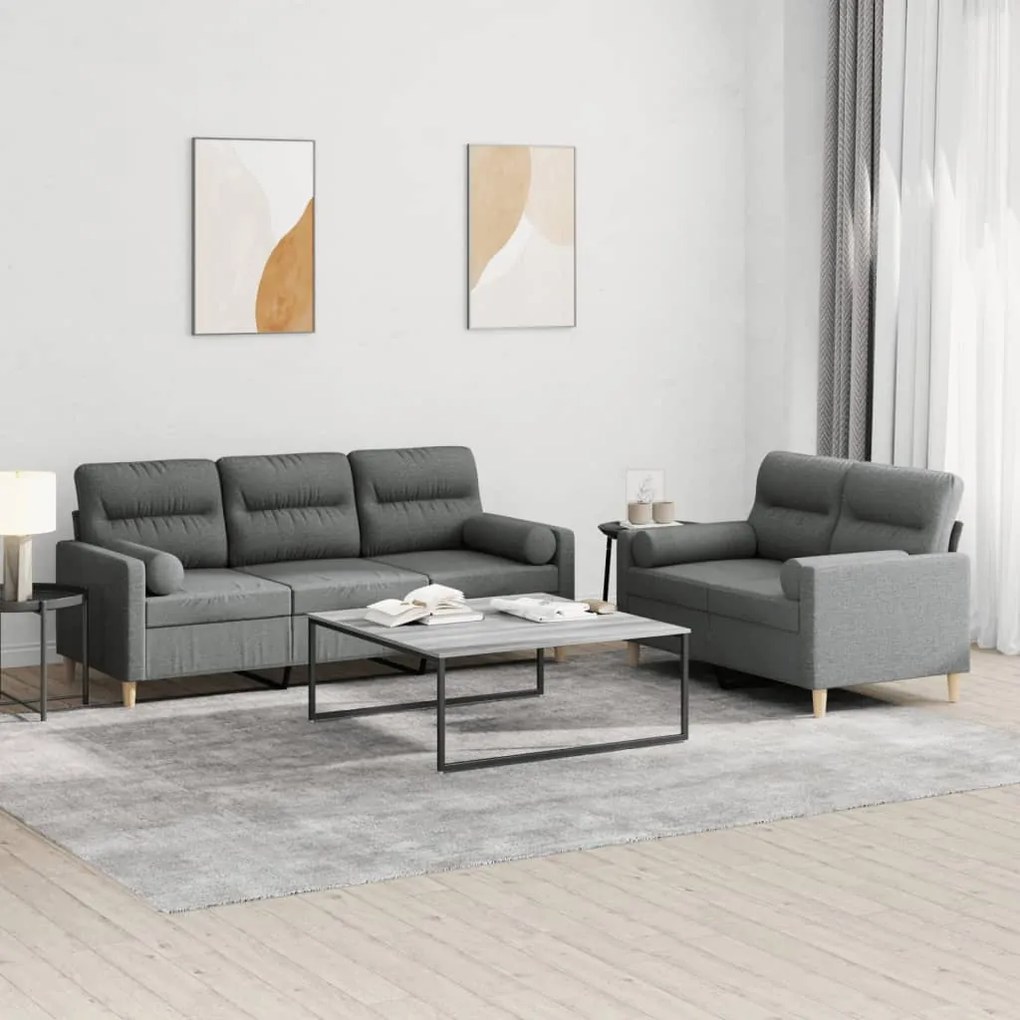 2dílná sedací souprava s polštáři tmavě šedá textil 3201617