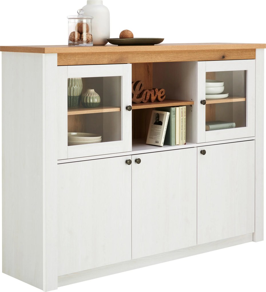 XXXLutz VITRÍNA, bílá, barvy modřínu, 155/118/42 cm Landscape - Kredence a vitríny - 001803069108