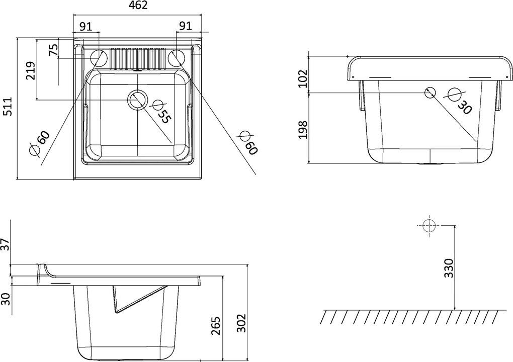 Aqualine Aqualine, Plastová výlevka se skříňkou 45x50 cm, včetně sifonu, PI4550-01