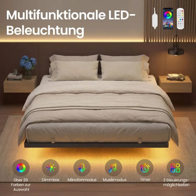 Kovová manželská postel s LED podsvícením 160x200 cm RMB175B101