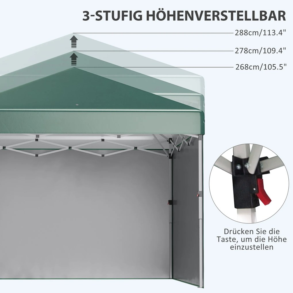 Faltpavillon, 2 Seitenwände, höhenverstellbar, mit Transporttasche, rostfreies Stahlgestell, 3 x 3 m, Grün