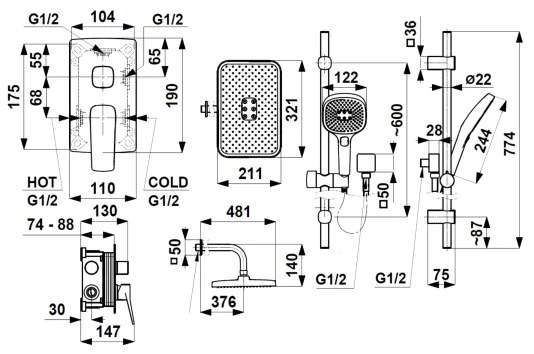 KFA Armatura 4529-301-61 - Sprchová sada s podomít. baterií MALAGA metal. šedá