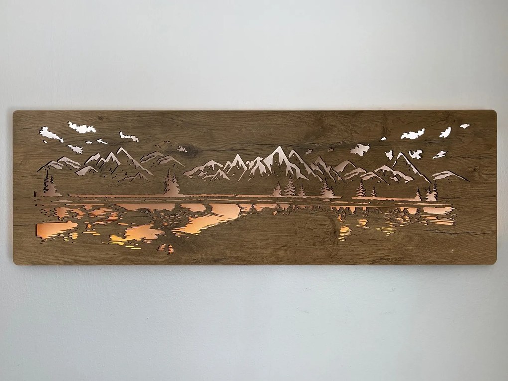 Li-Go "Jezero" světelný obraz s baterií 120x40cm varianta: ovládání na obraze bez dálkového ovladače, provedení: dub světlý