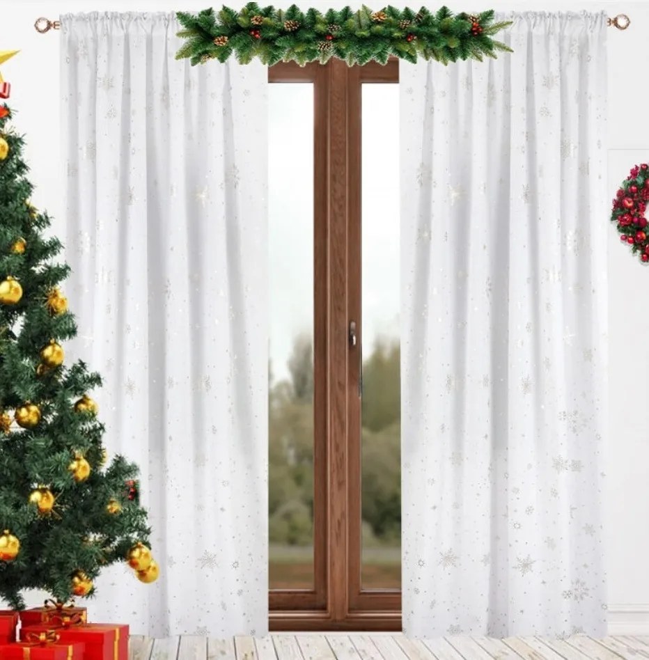 Vánoční dekorační závěs s řasící páskou XMAS TIME bílá stříbrné vločky 145x250 cm (cena za 1 kus) MyBestHome