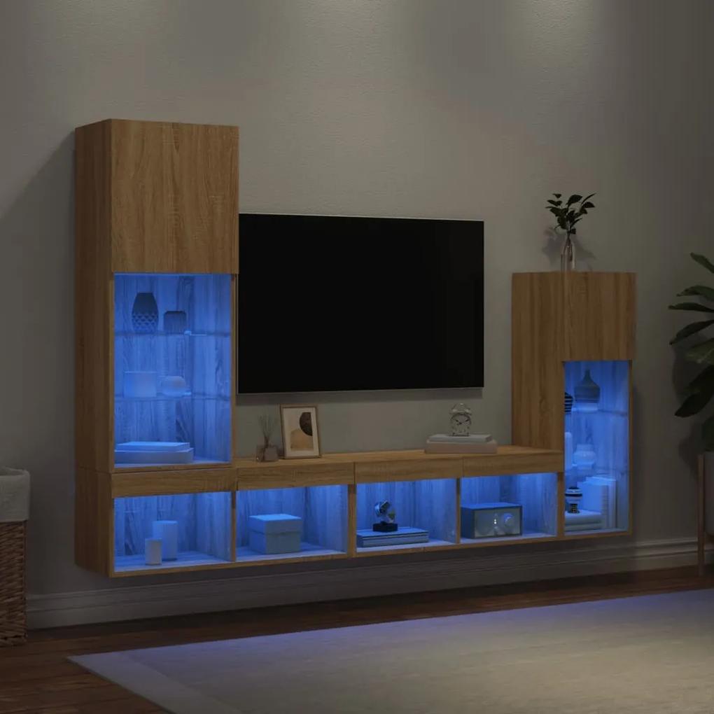 vidaXL 4dílná obývací stěna s LED osvětlením kompozitní dřevo [3216649] Barva: Bílá