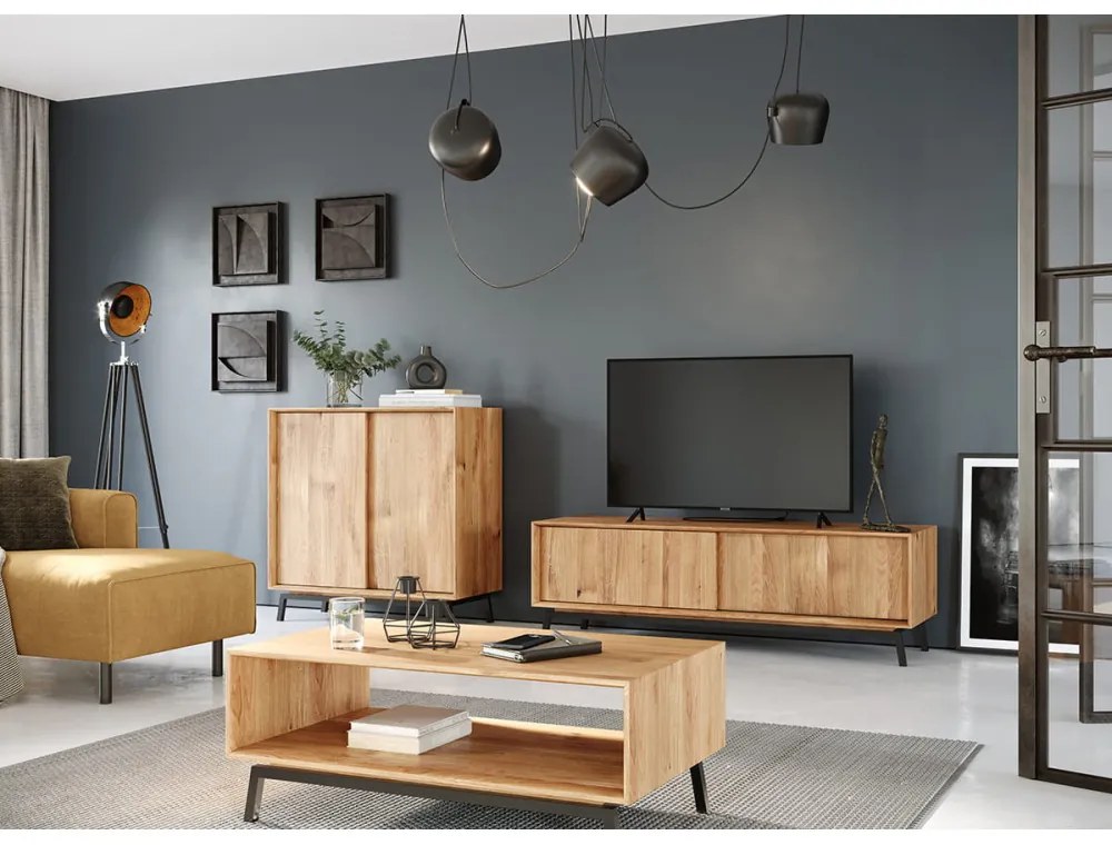 Massive home | Komoda s barem, dub, barva přírodní dub, kolekce Modern Loft