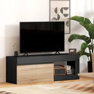 HOMCOM TV nábytek 2 dveře pro televizory až do 152,4 cm, TV skříňka se skříňkou a otevřenou polici, černá