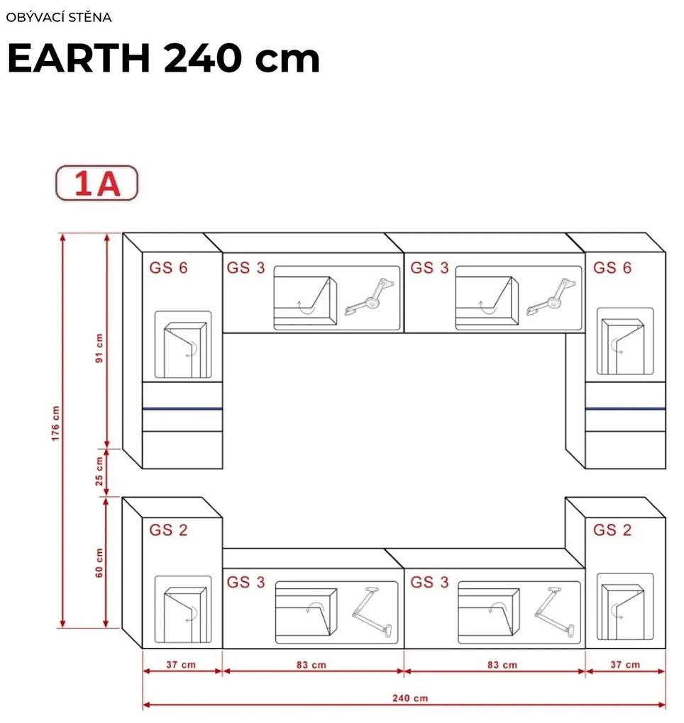 Ral Obývací stěna EARTH 1, 240 cm - Bílý lesk