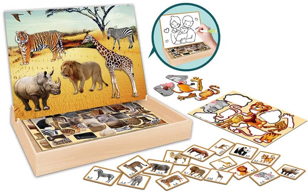 _Ostatní 1_ Puzzle magnetické na desce Safari skládačka s předlohami v krabici 11086