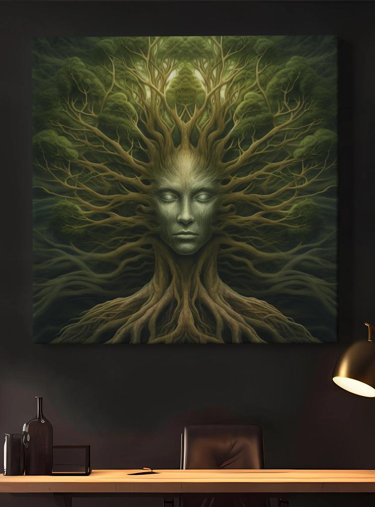 Obraz na plátně - Strom života s obličejem FeelHappy.cz Velikost obrazu: 140 x 140 cm