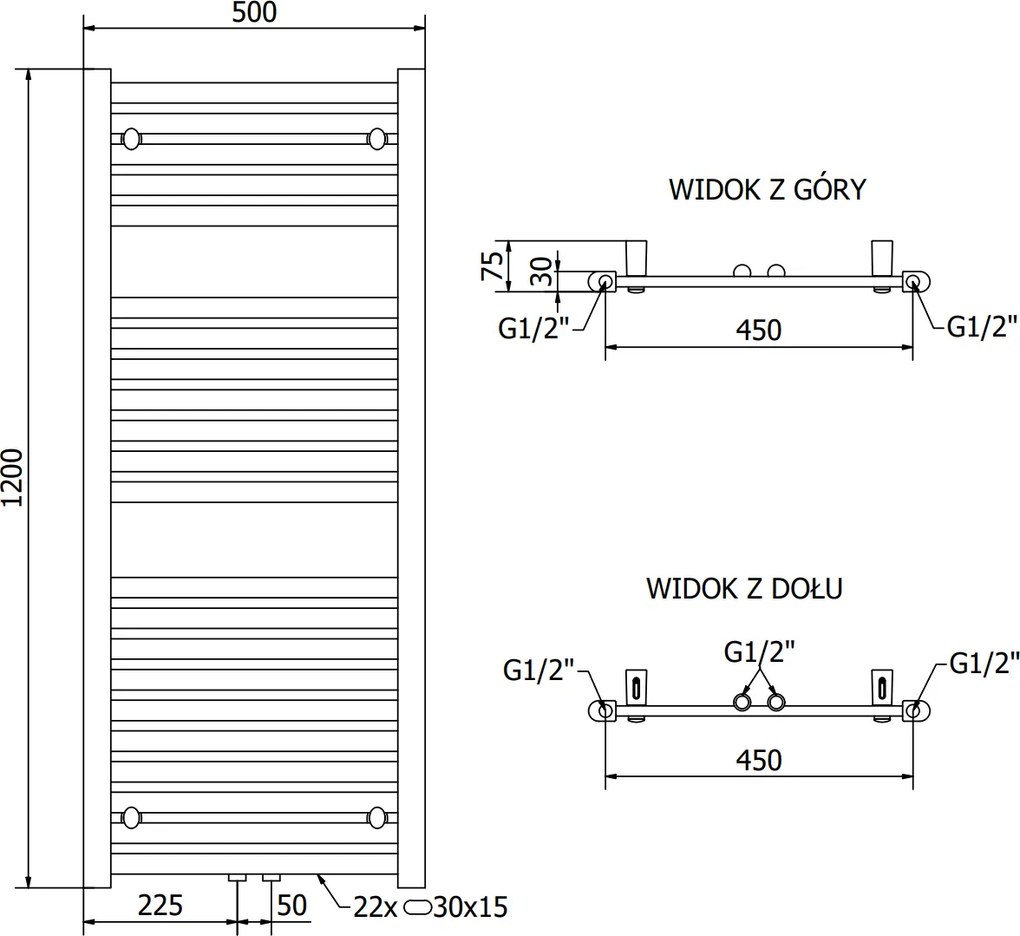 Mexen Hades, elektrické topné těleso 1200 x 500 mm, 600 W, chromová, W104-1200-500-2600-01