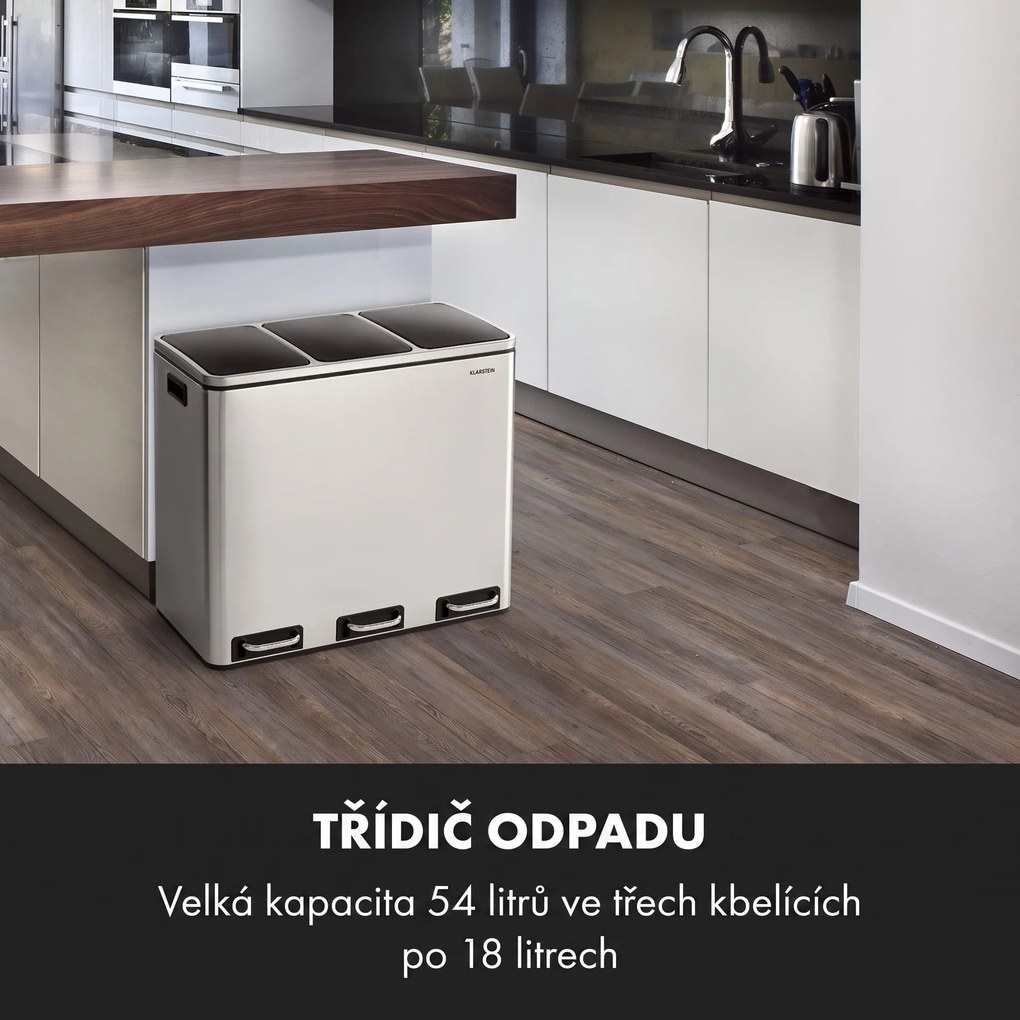 Klarstein Grandmaster, pedálový odpadkový koš, 54l/ 3 x 18l, tichý, PP, ušlechtilá ocel
