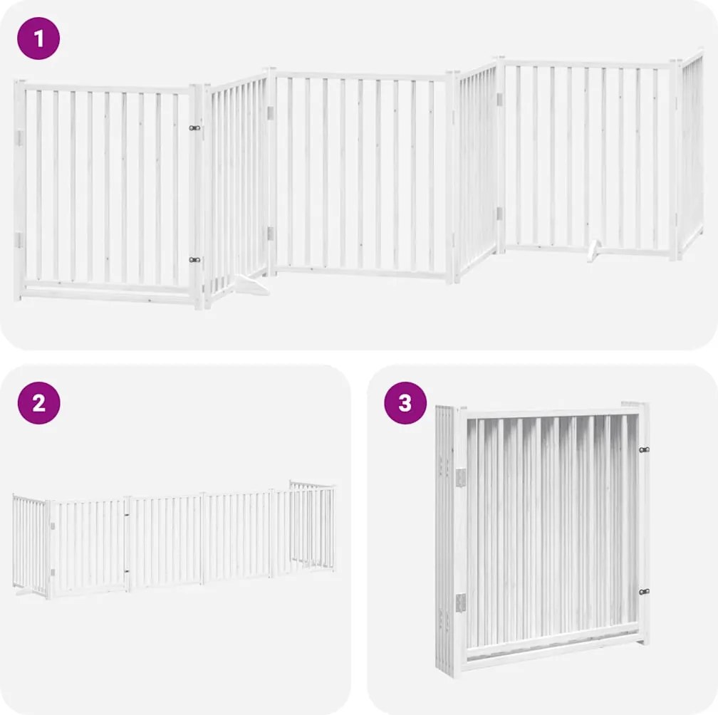 Zábrana pro psy s dvířky skládací 6 panelů bílá 480 cm topol 3155733