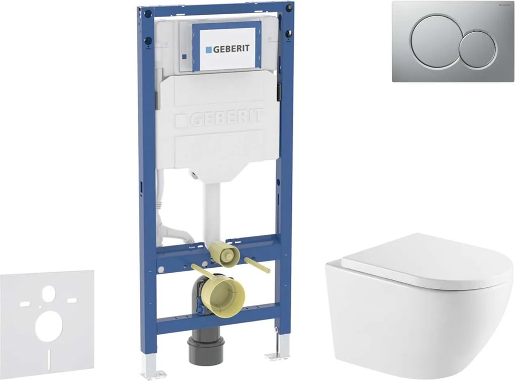 Geberit Duofix - Set předstěnové instalace, klozetu Oudee a sedátka softclose, tlačítko Sigma01, lakovaný matný chrom SANI11CA2113