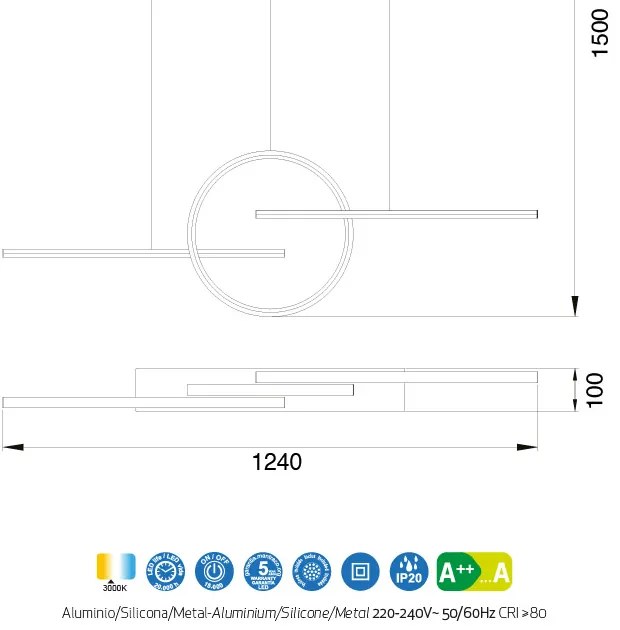 Mantra Kitesurf, závěsné moderní bílé svítidlo, 50W LED 3000K, délka 124cm