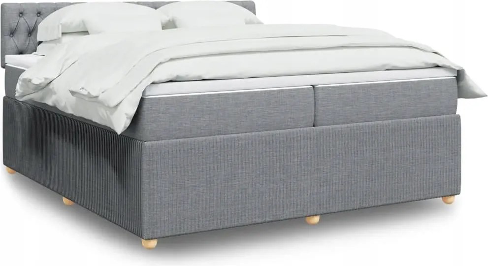 Box Spring Postel S Matrací Textil Světle Šedá Prošívaný design 200 x 200