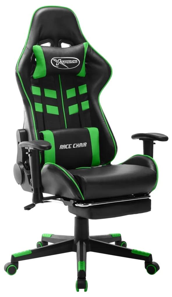 Herní židle s podnožkou černá a zelená umělá kůže,  20513