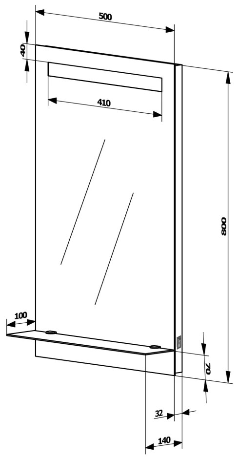 Aqualine Zrcadlo s LED osvětlením a policí 50x80cm, kolébkový vypínač ATH52