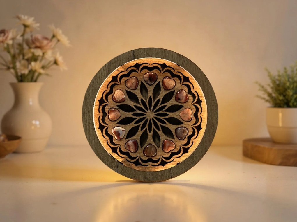 Li-Go "Dvanáct achátových srdcí" dřevěná lampa/obraz 230V/31 cm dub