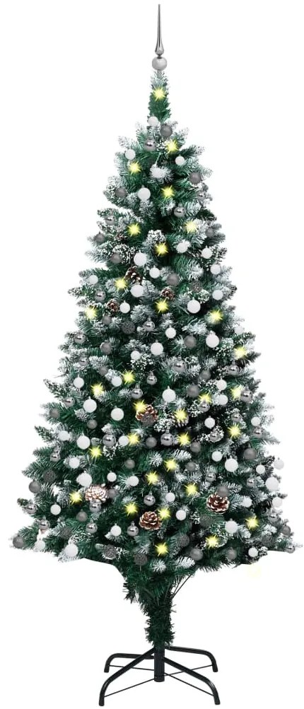 3077704 vidaXL Umělý vánoční stromek s LED sadou koulí a šiškami 210 cm