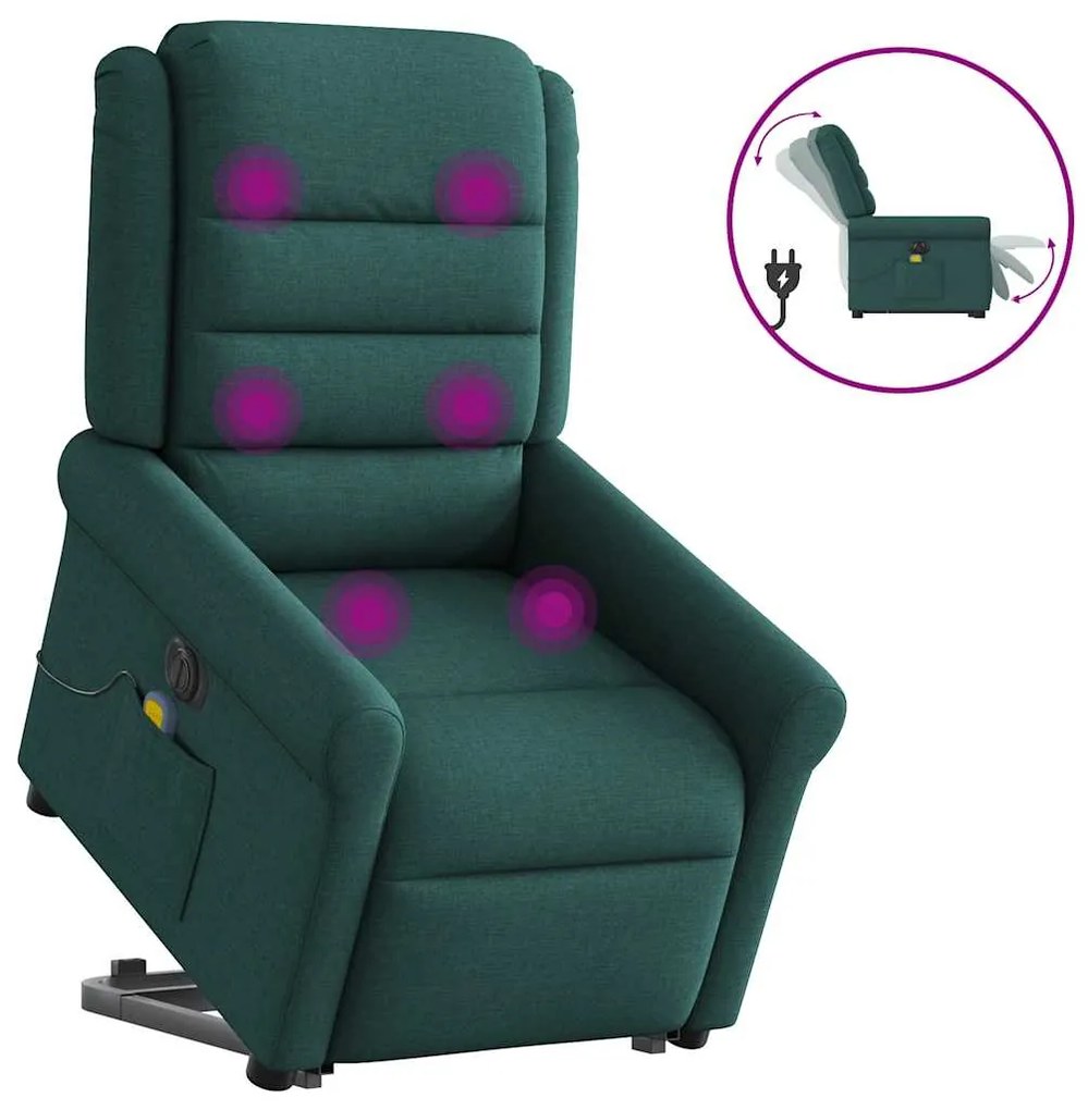 Elektrické zvedací masážní polohovací křeslo zelené textil 3303350