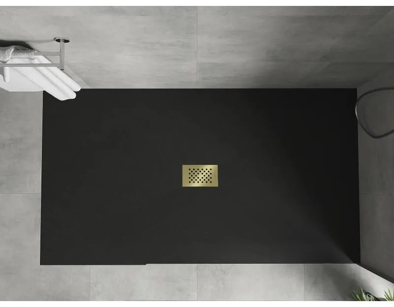 Mexen Hugo, obdélníková sprchová vanička SMC 170 x 100 cm, černá, zlatá krytka, 42701017-G