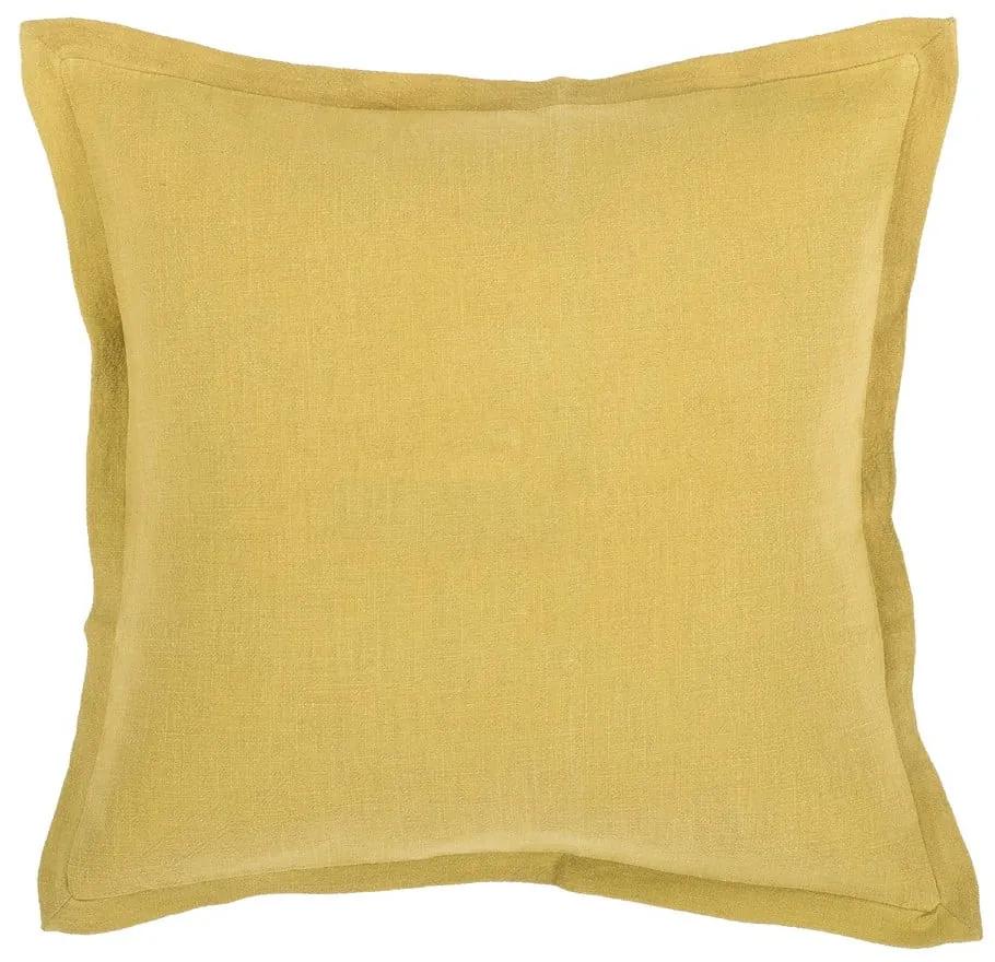 Okrově žlutý polštář s příměsí lnu Tiseco Home Studio, 45 x 45 cm