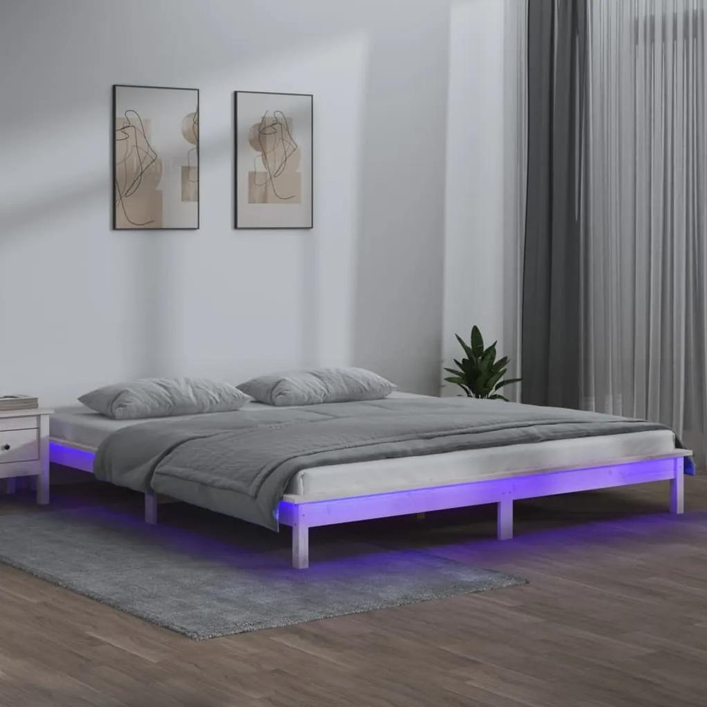 Rám postele s LED bílý 180 x 200 cm Super King masivní dřevo,  820622